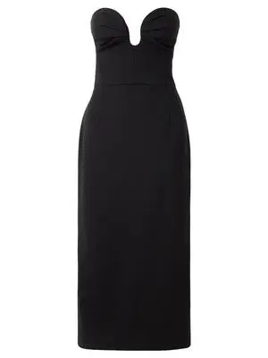 Carolina Herrera Strapless Ruched Wool-blend Midi Dress - Black