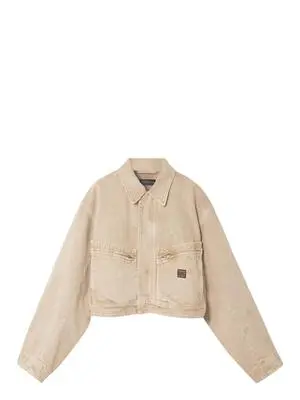 Balenciaga Cropped Distressed Appliquéd Denim Jacket - Neutrals