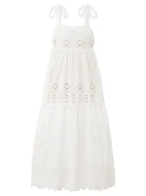 Miguelina Juniper Tiered Embroidered Maxi Dress - White