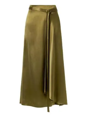 Adam Lippes Bruna Wrap-effect Silk-charmeuse Midi Skirt - Green