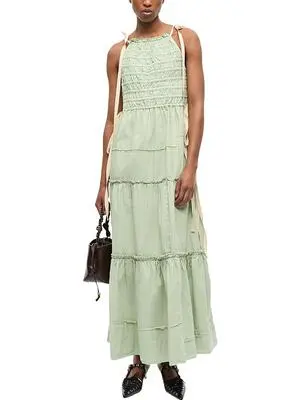 GANNI Shoulder Tie Maxi Dress - Frosty Green