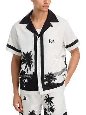 RtA Nathan Regular Fit Printed Camp Shirt - White Palm