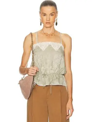Chloé Silk Roses Jacquard Top Clear Green