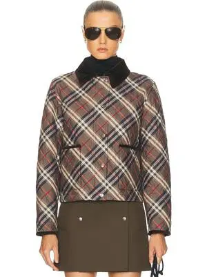 Burberry Cropped Quilted Jacket Moss Brown & Ink Grey