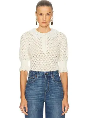 Chloé Silk Cotton Pointelle Short Sleeve Sweater - Iconic Milk