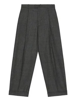 Bottega Veneta Wool Prince Of Wales One Pleat Trousers - Black  Chalk  & Blue