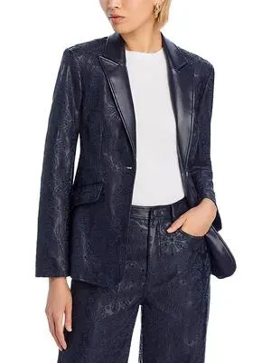Cinq À Sept Embroidered Faux Leather Blazer - Navy