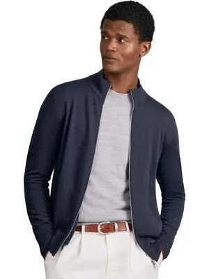 REISS Hampshire Merino Wool Zip Through Cardigan - Midnight Navy