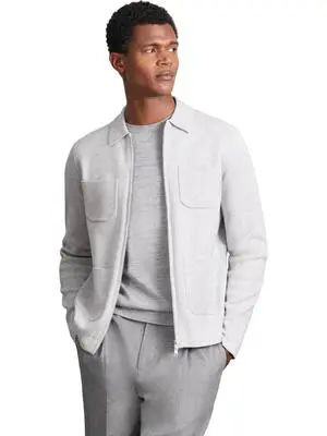 REISS Four-pocket Zip-through Cardigan - Soft Grey