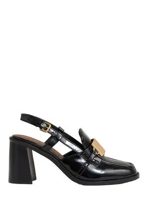 REISS Patent Leather Slingback Heeled Loafers - Black