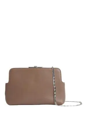 REISS Leather Frame Clutch Bag - Neutral