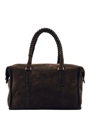 REISS Edie Suede Bowling Bag - Chocolate
