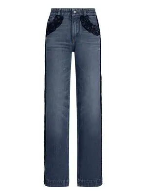 Dolce & Gabbana Denim Trousers With Macramé Lace Appliqu - Multicolor
