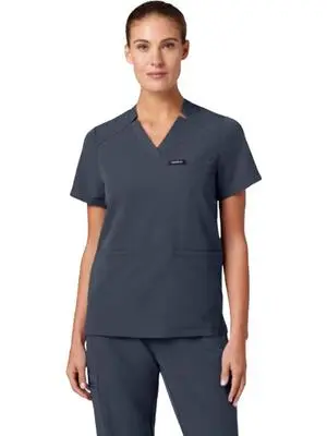 JAANUU Helia 3-pocket Notched V-neck Scrub Top - Carbon Gray