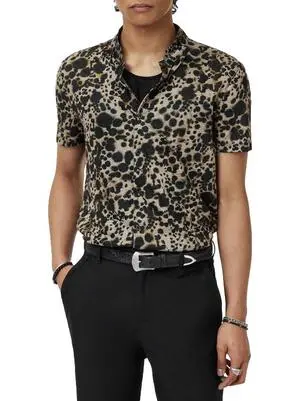 John Varvatos Marini Leopard Print Short Sleeve Button-up Shirt - Smoked Pearl Grey