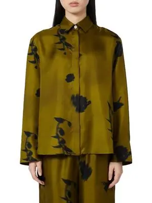 MM BY MAX MARA Eraclea Abstract Print Silk Shirt - Olive Green