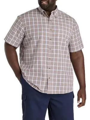 HARBOR BAY BY DXL Big & Tall Easy-care Plaid Sport Shirt - Orange Multi