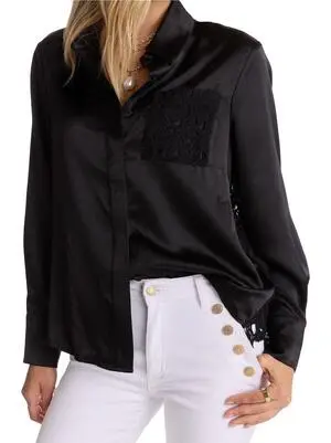 THE NOLI SHOP Amelia Silky Lace Blouse - Black