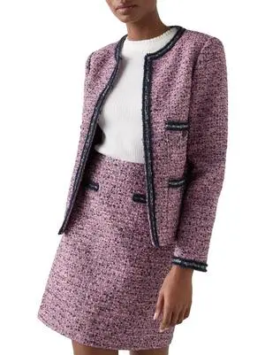 LK BENNETT Charlie Trim Tweed Jacket - Pink Multi