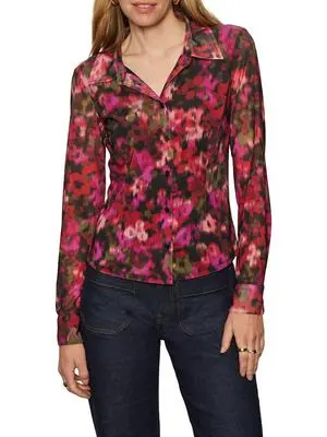 Sanctuary Mesh Button-Down Shirt Berry Glow Red