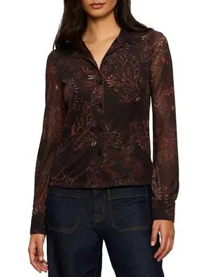 Sanctuary Mesh Button-down Shirt - Cocoa Pais