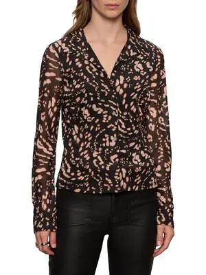 Sanctuary Mesh Button-Down Shirt Petal Whisper Black