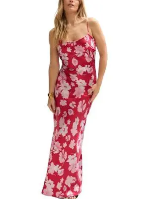 LILY AND LIONEL Roxy Savannah Printed Maxi Slip Dress - Red