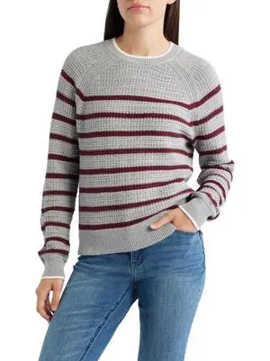525 America Brooks Stripe Cotton Pullover Sweater - Grey Mist Multi