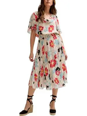 LILY AND LIONEL Galaxy Cowl Neck Poppy Print Midi Dress - Open Miscellaneous