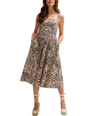 LILY AND LIONEL Hayley Corset Inspired Midi Dress - Zebra Print