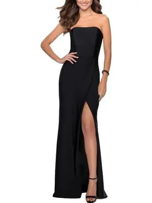 La Femme Strapless Gown With Criss-cross Back - Black