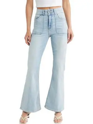 HIDDEN JEANS Double Waistband Flare Jeans - Lt.wash