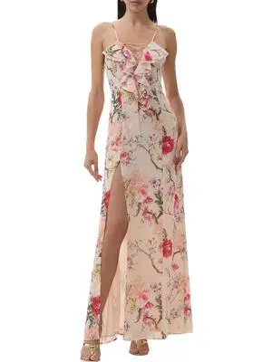 AFRM Lovette Floral Chiffon Gown - Sand Summer Rose