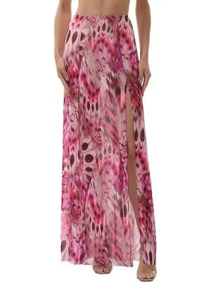 AFRM Batien Printed Mesh Maxi Skirt Berry Butterfly