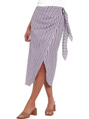 PETAL & PUP Striped Wrap Midi Skirt - Midnight Stripe
