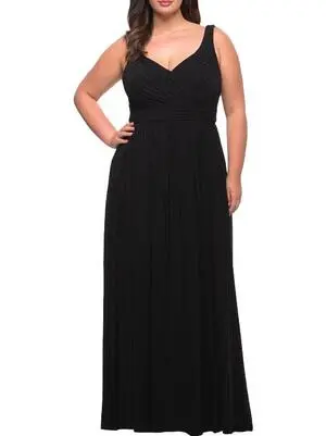 LABOMME Net Jersey Long Gown With Slit Black