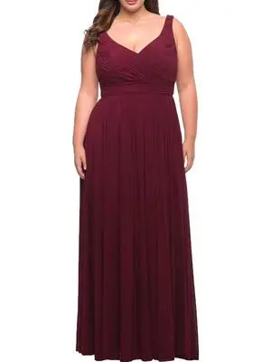 LABOMME Net Jersey Long Gown With Slit Dark Berry
