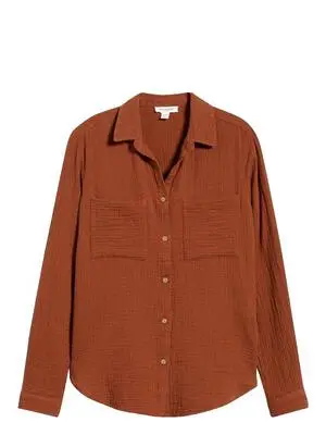 BEACHLUNCHLOUNGE Micaela Cotton Button-Up Shirt Tortoise Shell