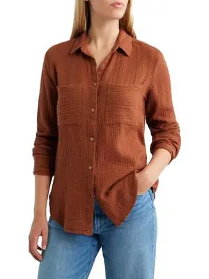 BEACHLUNCHLOUNGE Micaela Cotton Button-up Shirt - Tortoise Shell
