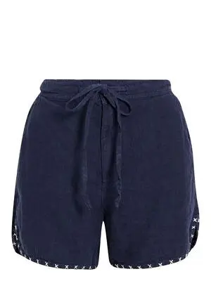 THE ELDER STATESMAN Embroidered Linen Shorts - Navy