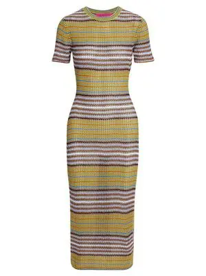 THE ELDER STATESMAN Striped Cotton And Cashmere-blend Midi Dress - Chartreuse