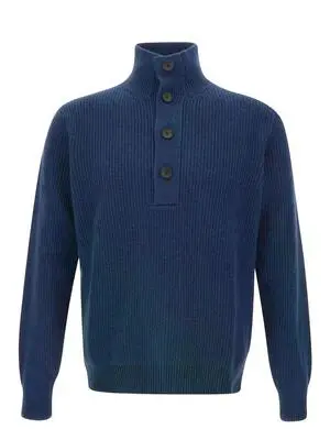 FILIPPO DE LAURENTIIS Ribbed High-neck Button Sweater - Blue