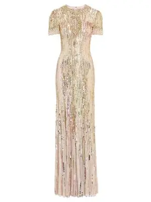 Jenny Packham Nova Sequin-embellished Maxi Dress - Neutrals