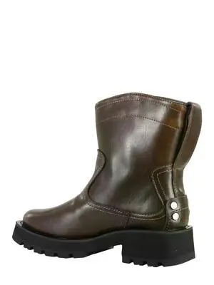 GANNI Stitched Leather Boots - Brown