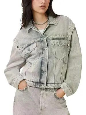 ALLSAINTS Eyelet-embellished Denim Jacket - Grey