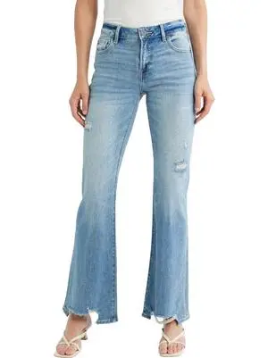 HIDDEN JEANS Ripped Mid-rise Flare Jeans - Medium Wash