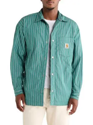 Carhartt Work In Progress Grimsby Striped Shirt Jacket - Grimsby Stripe, Saguaro