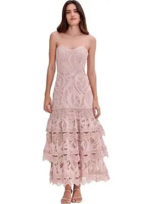 PatBO Aura Lace Flutter Midi Dress - Rose