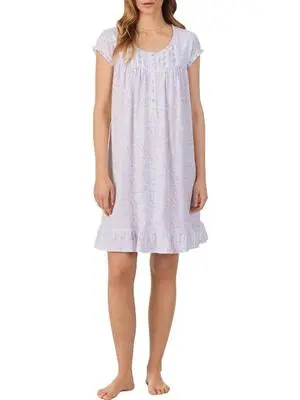 Eileen West Floral Cotton Jersey Nightgown - White/lilac