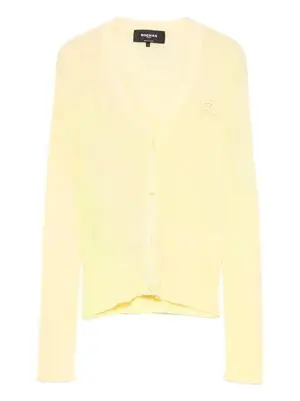 Rochas Embroidered-logo V-neck Cardigan - Yellow